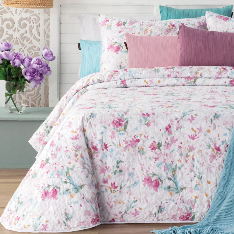 COLCHA BOUTI 242 STENCIL FLORES REVERSIBLE DE MANTEROL